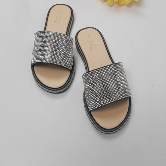 Glaze | Shoes | Open Toe Rhinestone Slide Sandal | Poshmark